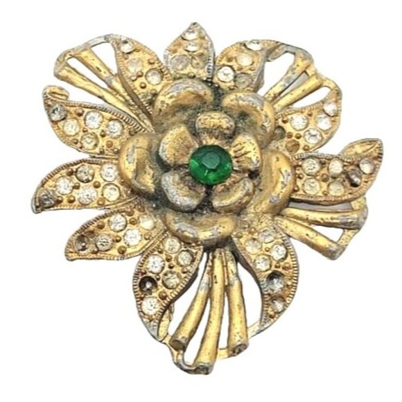 Jewelry | Vintage Glam Large Rhinestone Green Statement Brooch Pin Pot ...